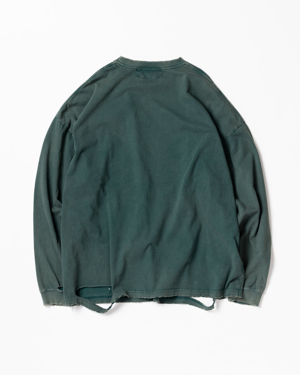 AN345 EMBROIDERY DAMAGED L/S T-S GREEN – ANACHRONORM