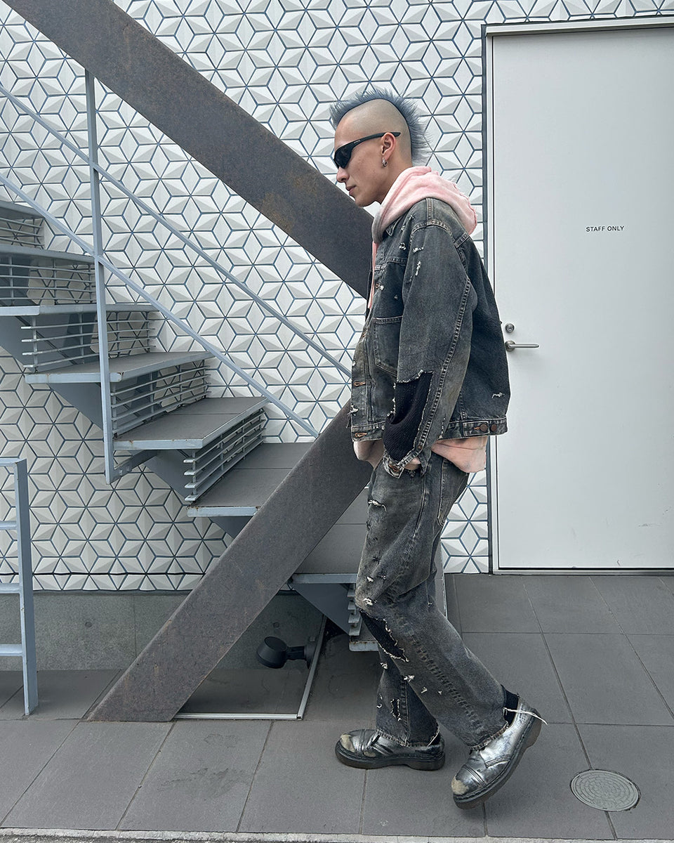 AN341-R FRONT TUCK REMAKED BLACK DENIM JACKET BLACK (REMAKE) – ANACHRONORM